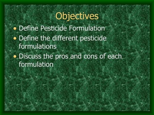 Pesticide Formulations Course 02441 13.3 | PPT | Chemistry | Science