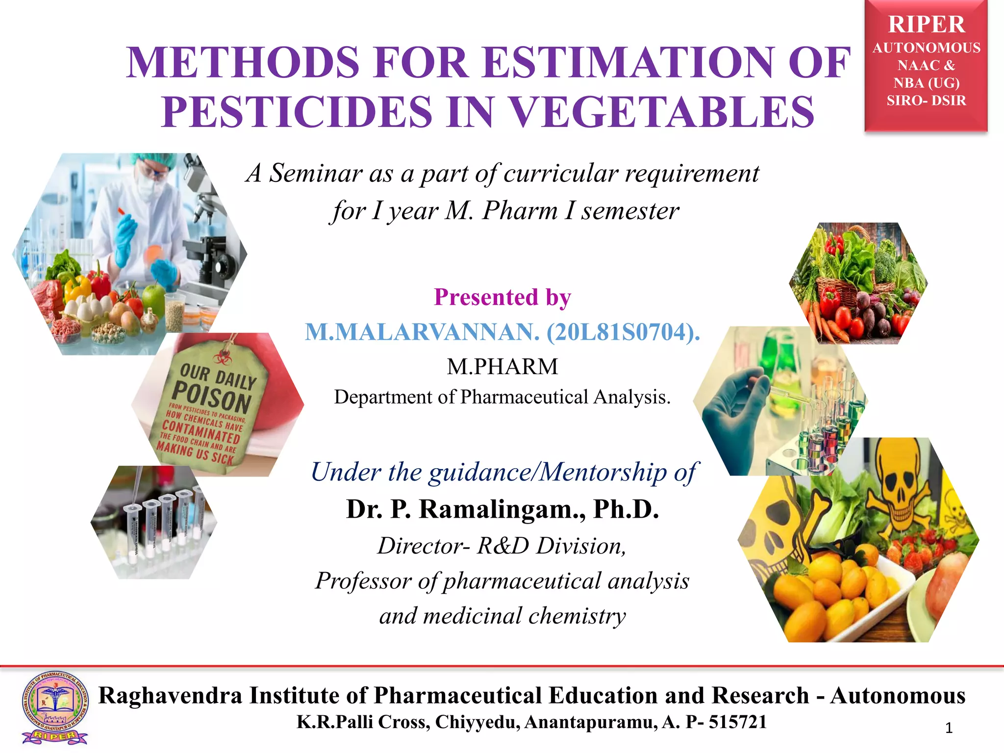 Method for estimation of Pesticide in Vegetables (Food analysis) | PDF