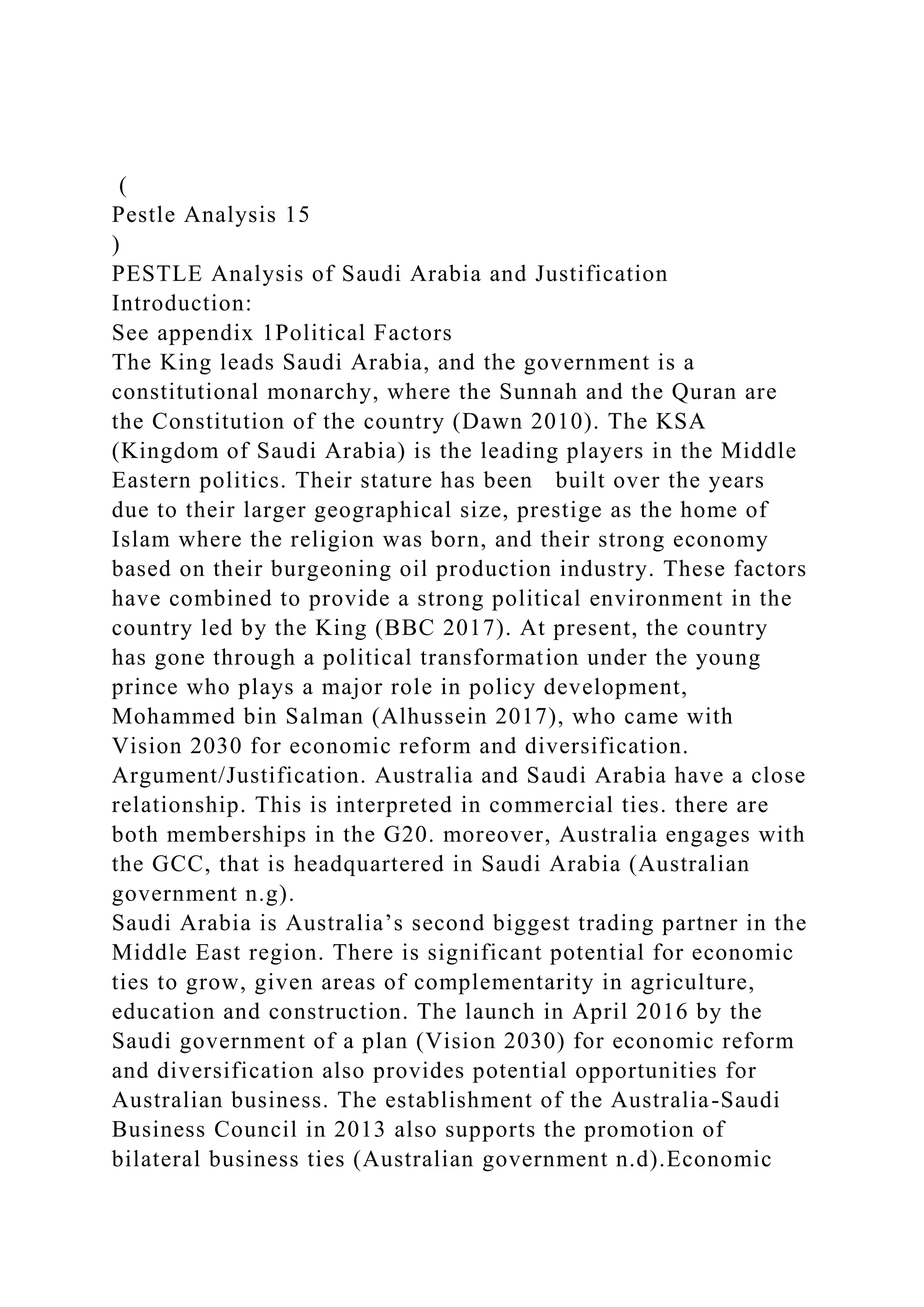 (Pestle Analysis 15)PESTLE Analysis of Saudi Arabia and Jus.docx