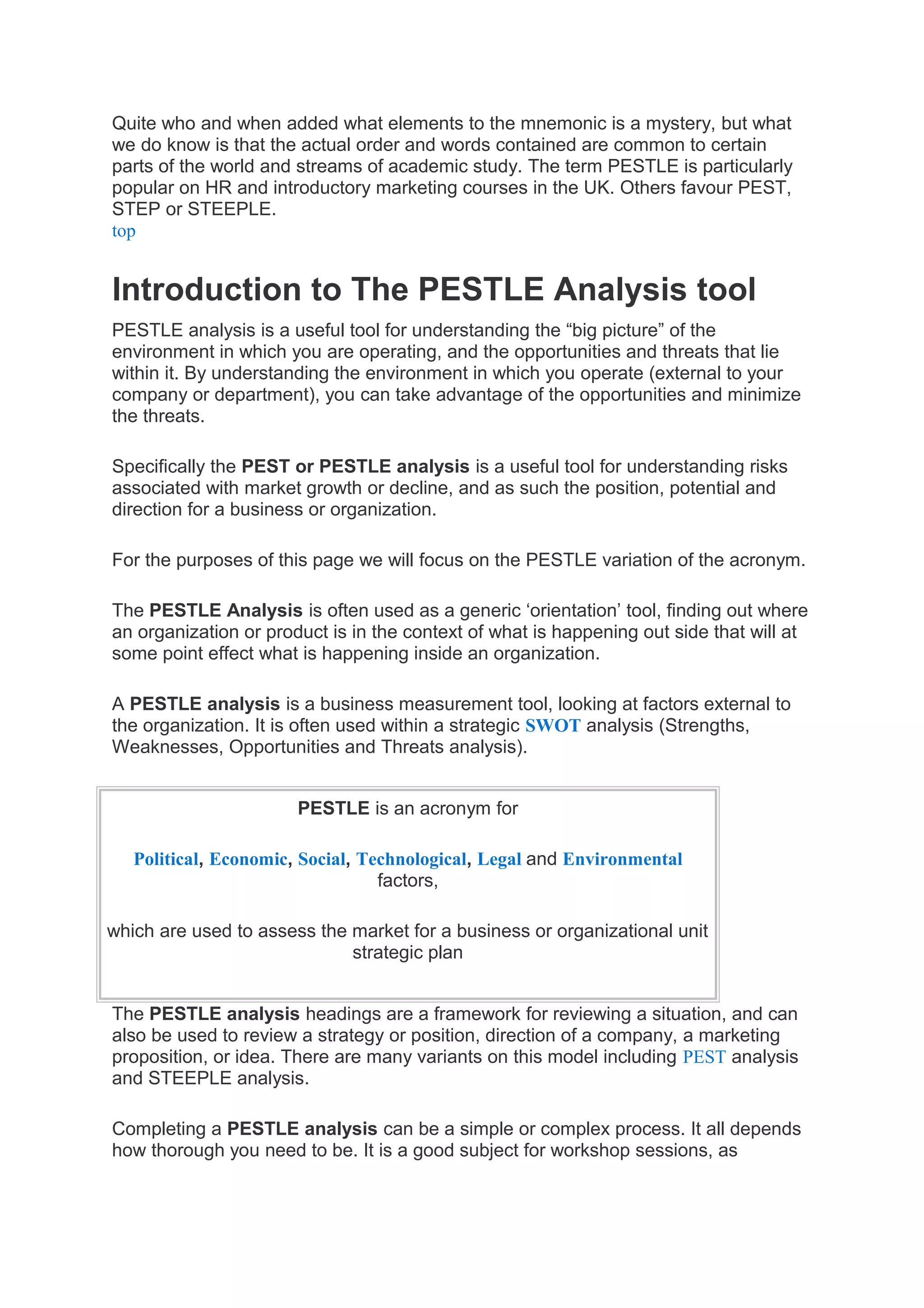 Pestle analysis micro site | DOC
