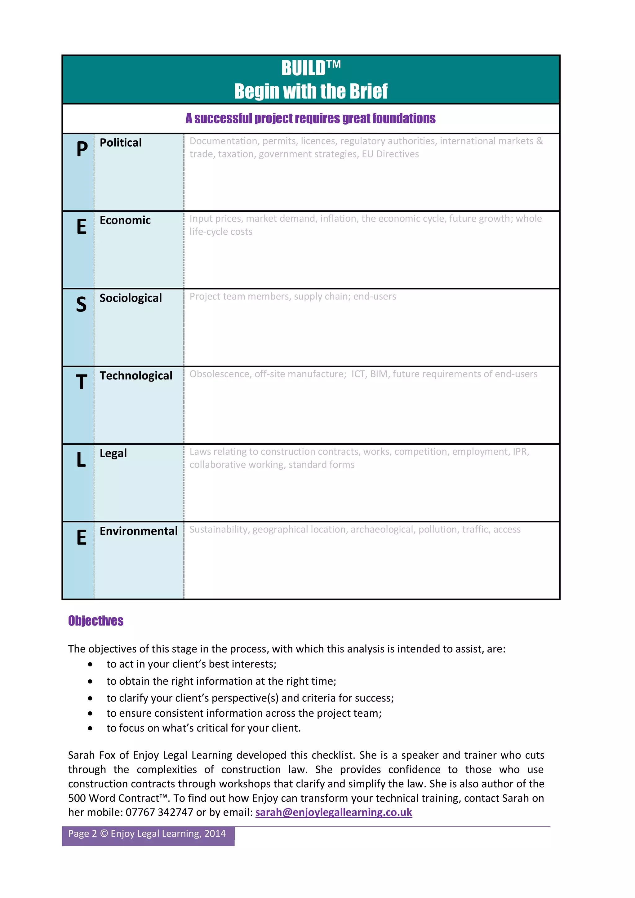 PESTLE Context Checklist for Construction Project | PDF