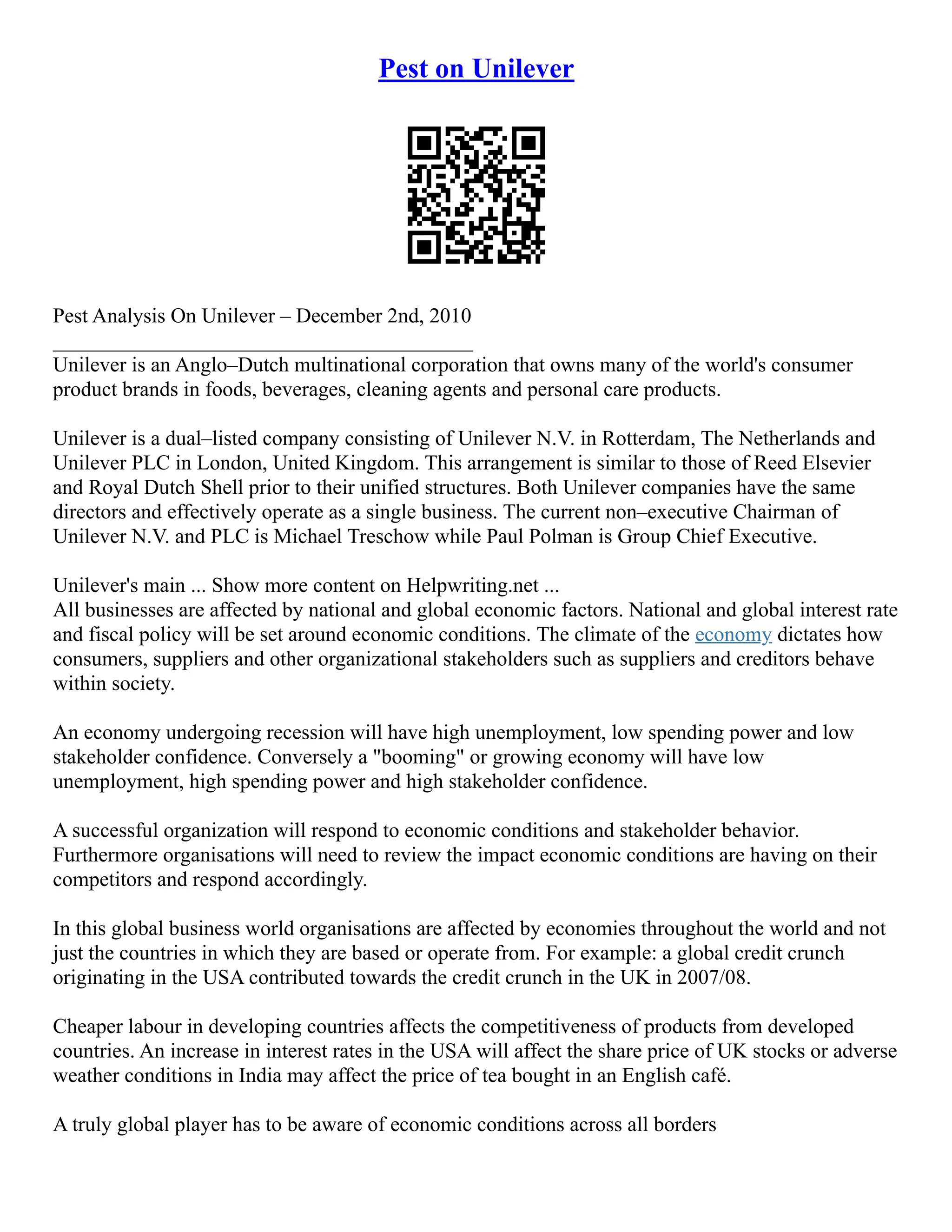 Pest On Unilever | PDF