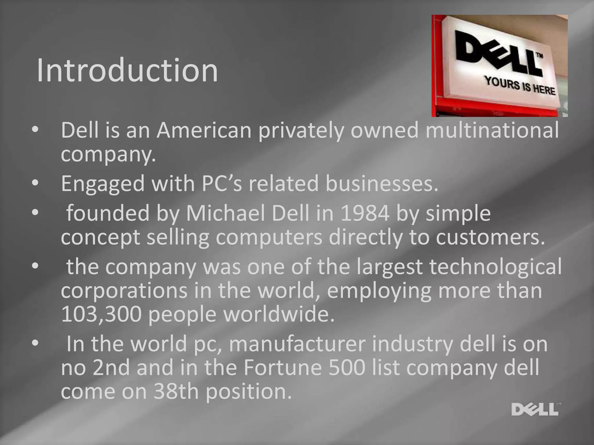 Pest & swot analysis ,buiness & corporate level strategy of dell | PPT