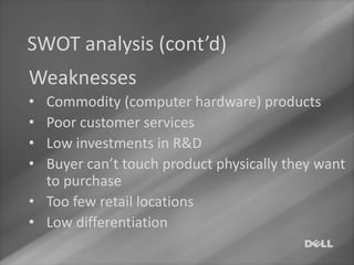 Pest & swot analysis ,buiness & corporate level strategy of dell | PPT
