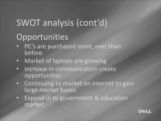 Pest & swot analysis ,buiness & corporate level strategy of dell | PPT