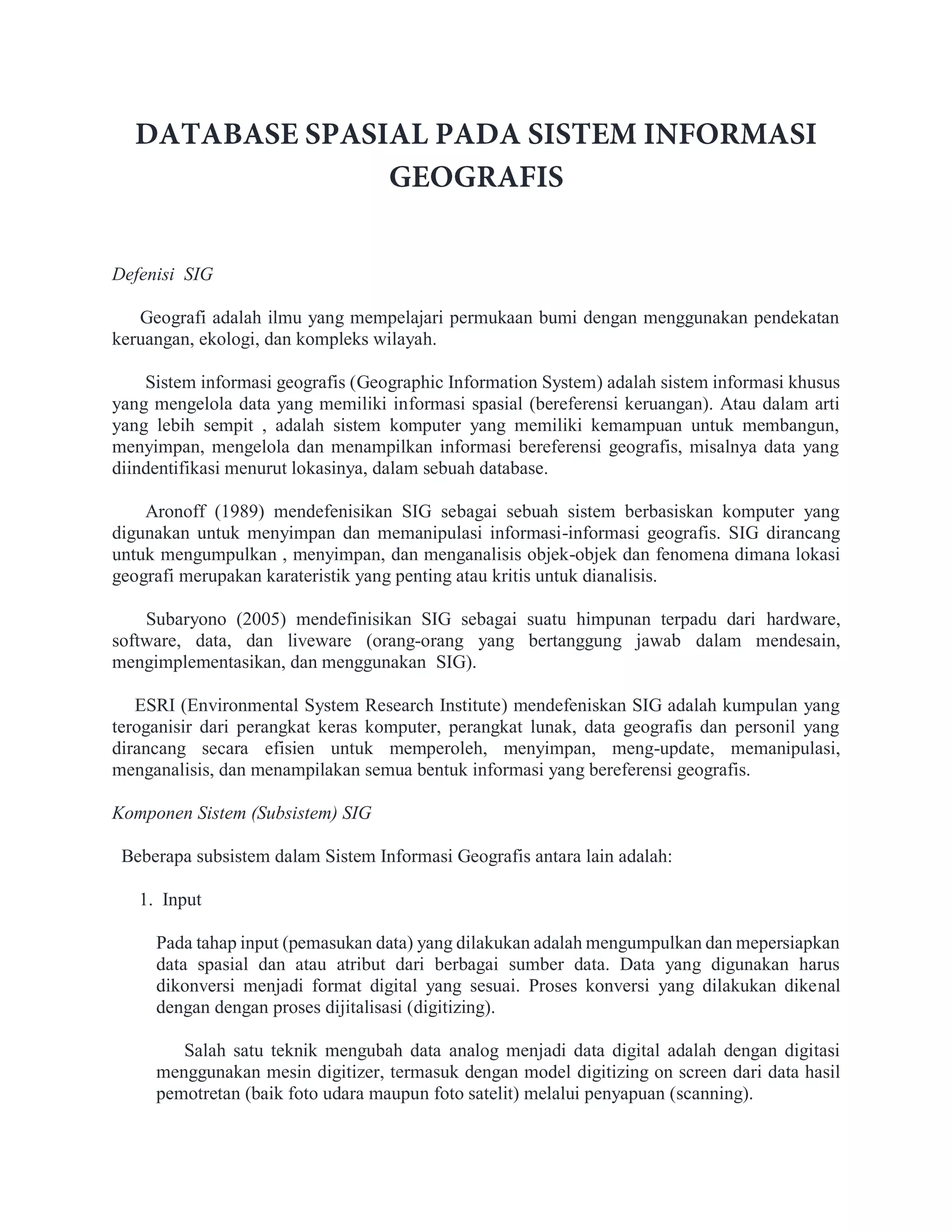 PETA, GIS, dan DATABASE SPASIAL | PDF