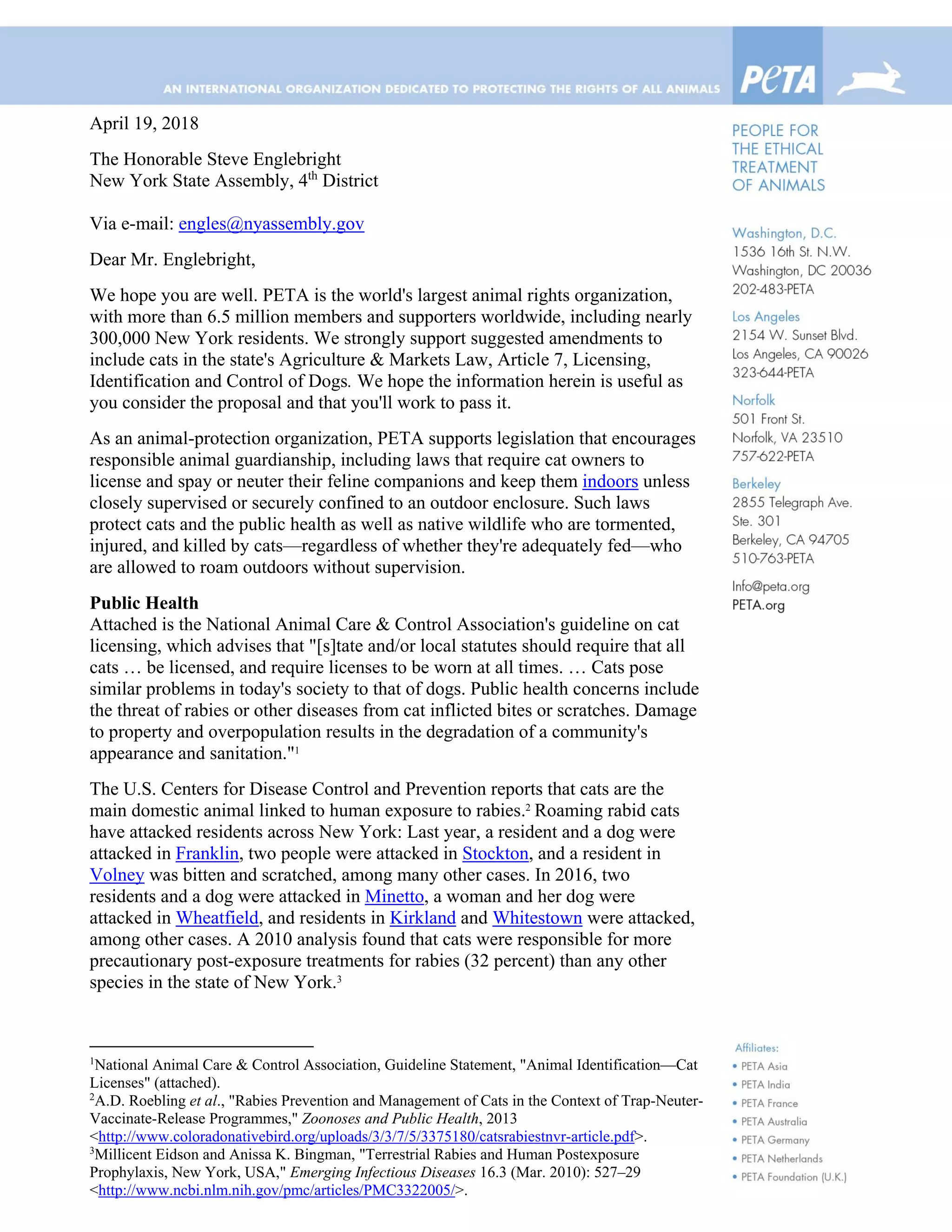 PETA Position on Free Roaming Cats, Animal Control and Cat Licensing | PDF