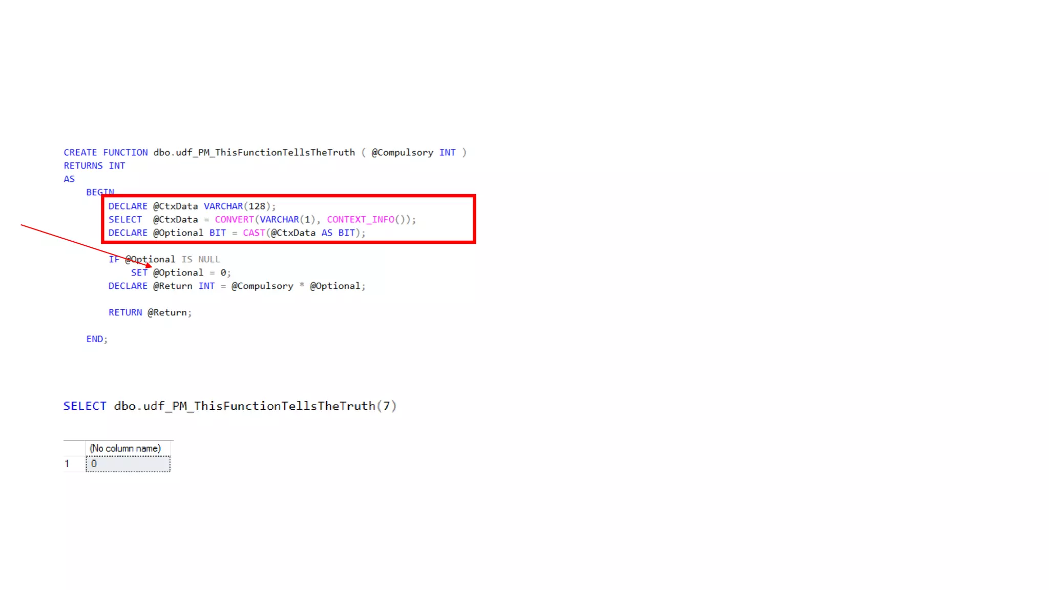 Using context info to "game" paramaterisation in SQL server user-defined functions | PPT