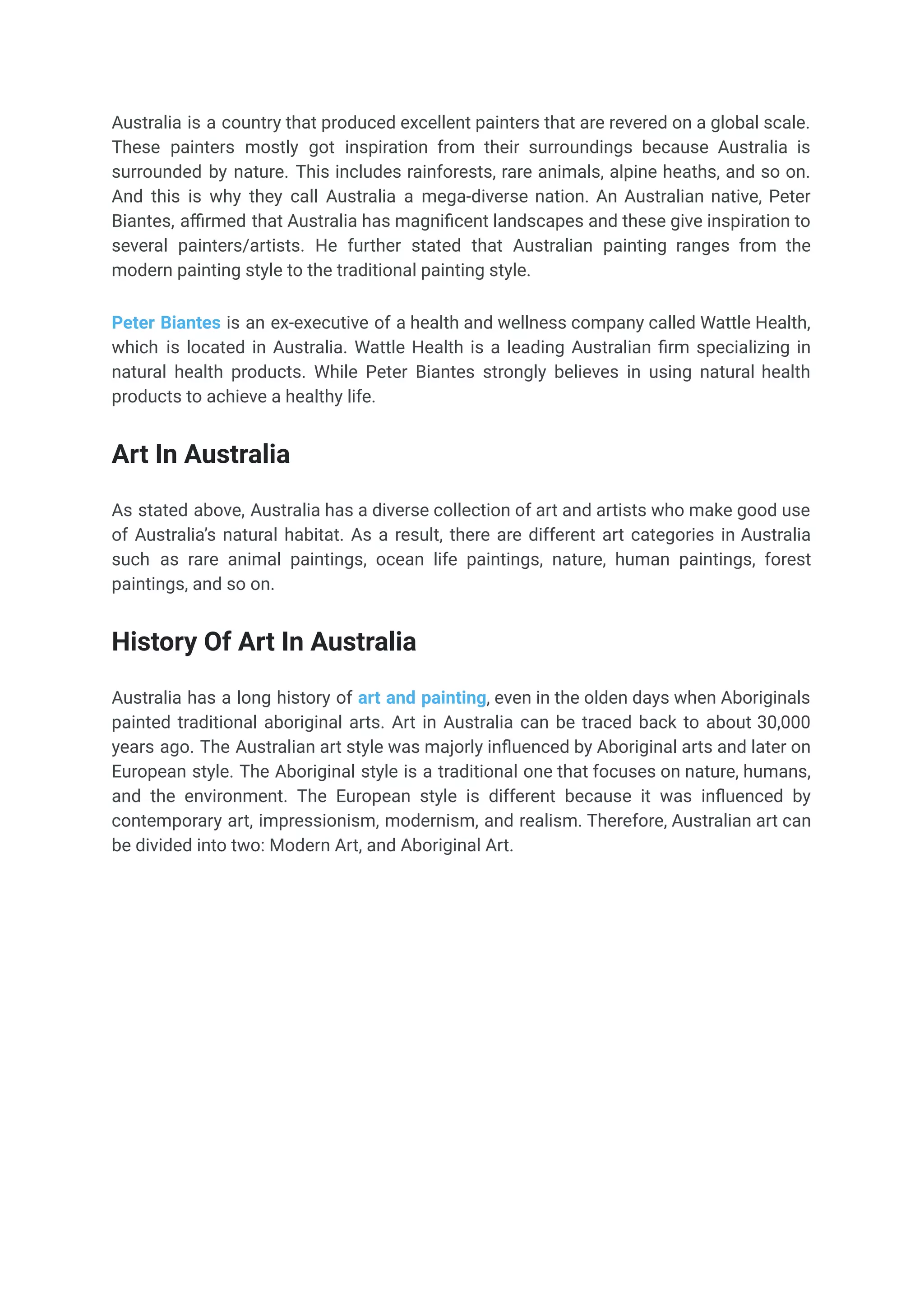 Peter Biantes : Famous Painters In Australia | PDF