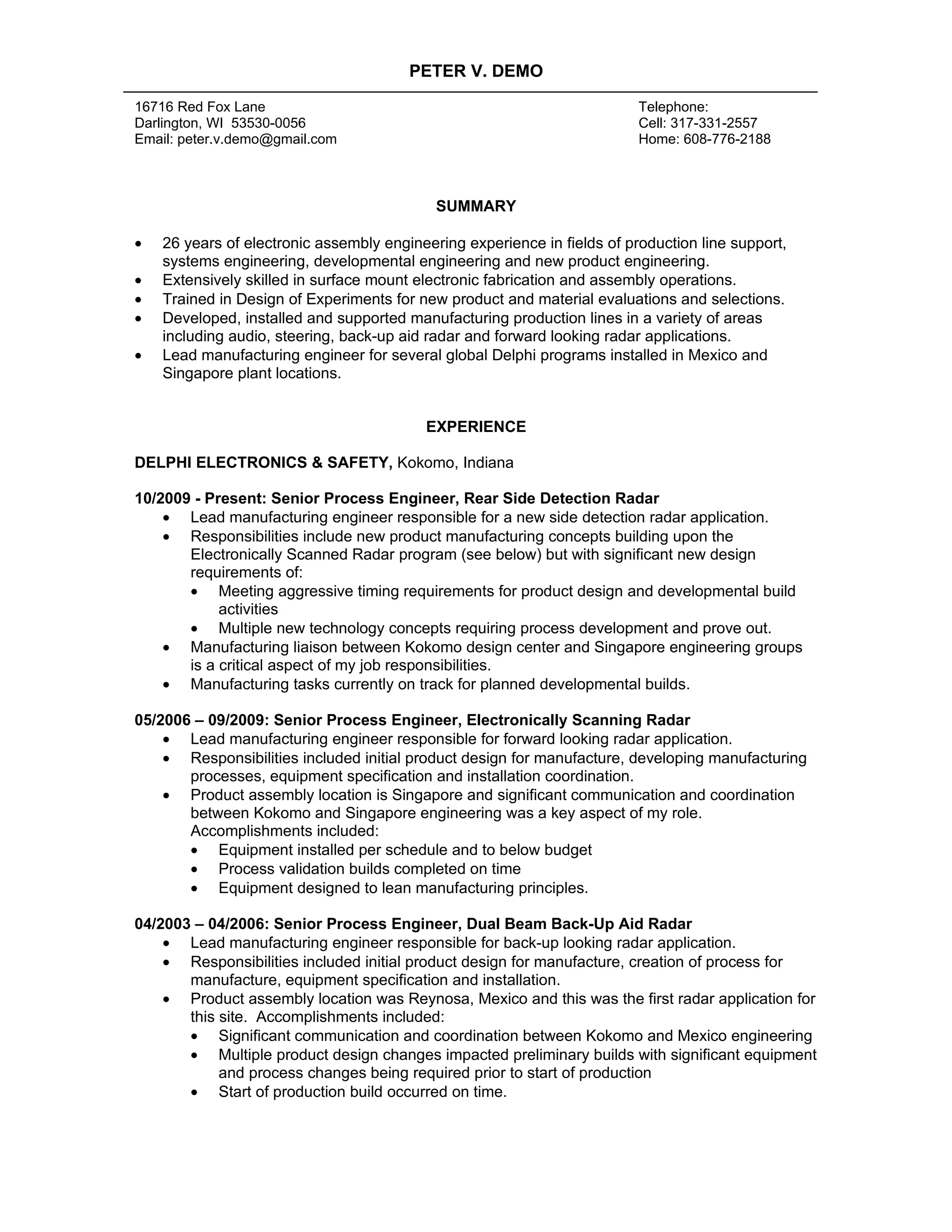 Peter Demo Resume Jun10 | PDF