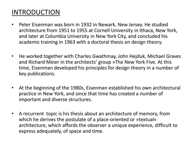 Peter eisenman | PPTX | Attractions