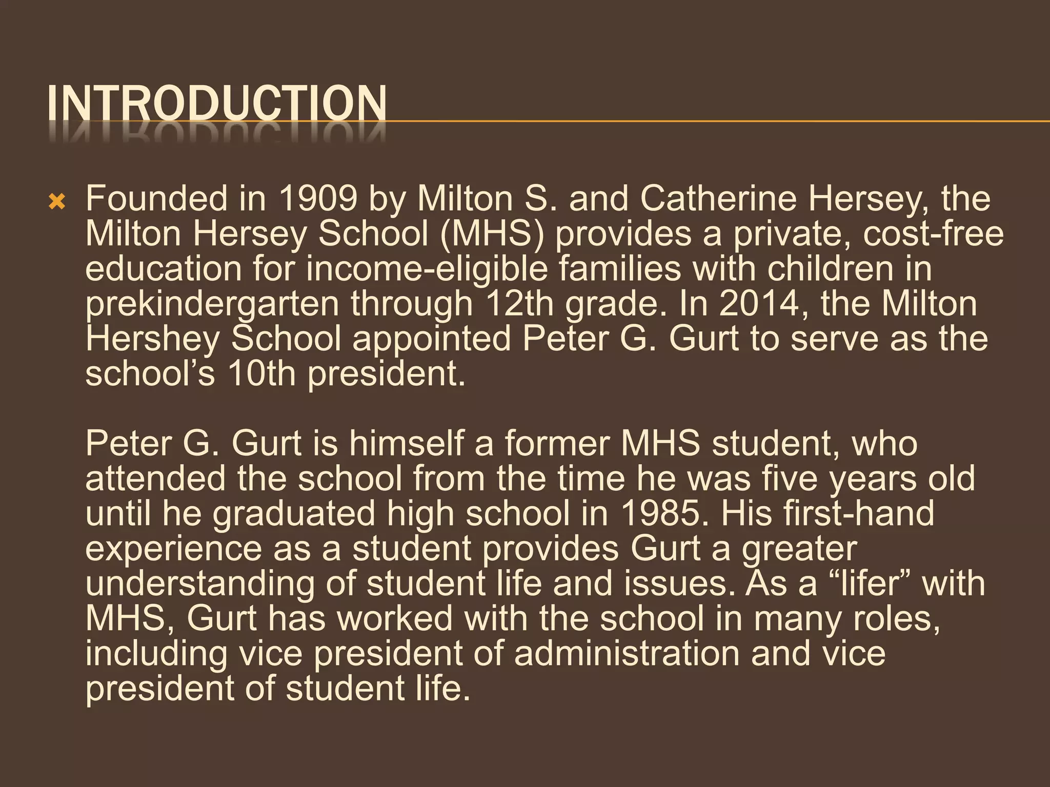 Peter Gurt, Milton Hersey School President, and His 2020 Vision Plan | PPT