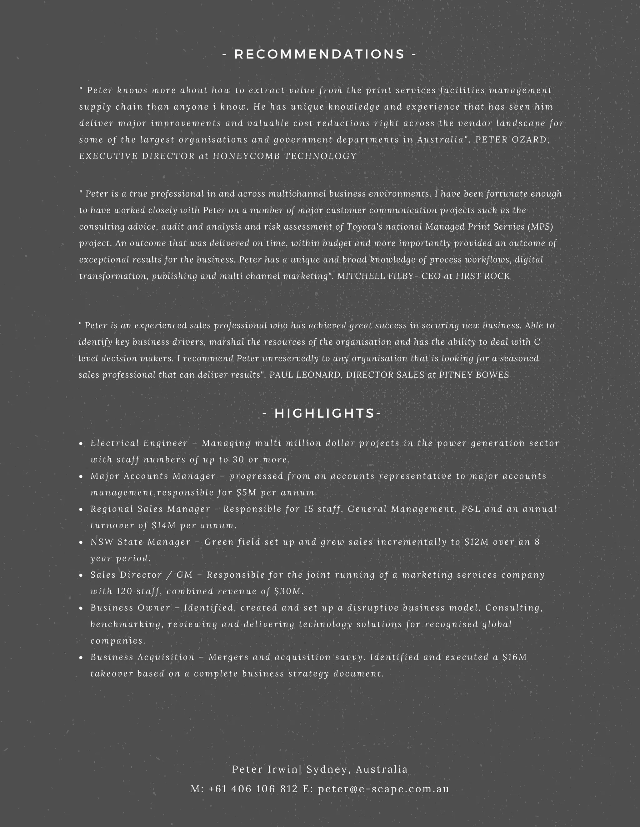 Peter irwin cv 22nd july 2016 | PDF