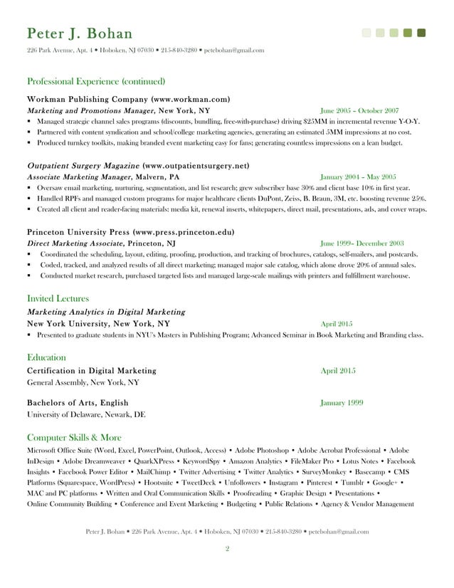Peter J. Bohan - Resume (as of 12.15.15) | PDF | Advertising Industry ...