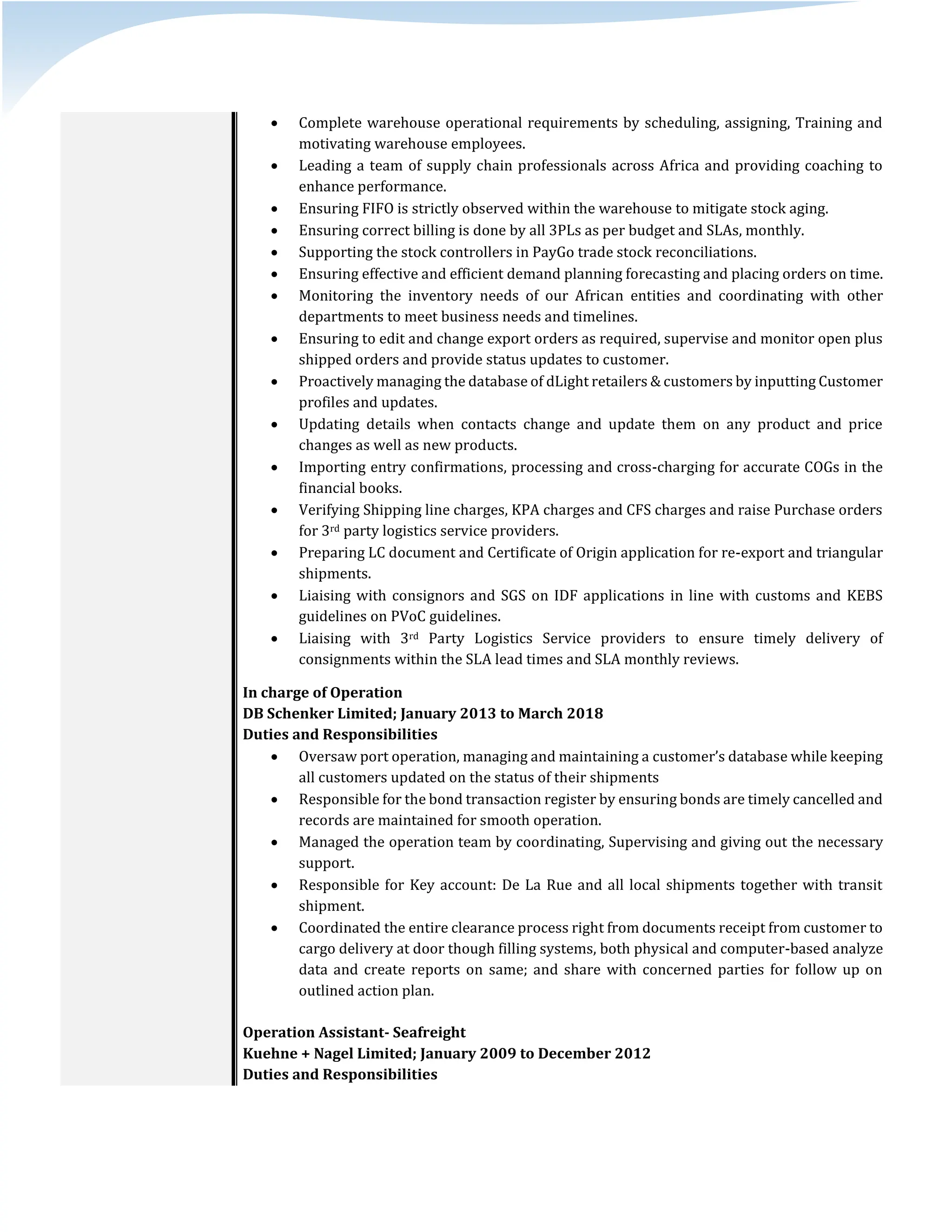 Peter Odedo New CV Operations and Logistics-Updated.pdf | Logistics ...