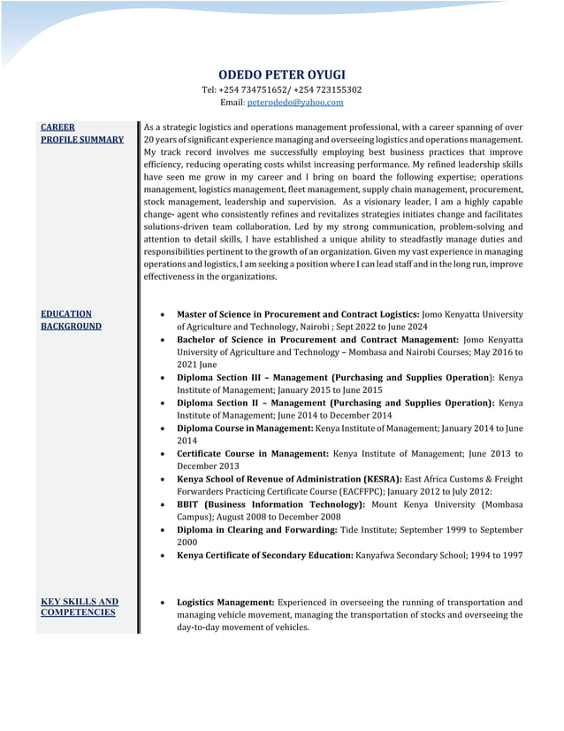 Peter Odedo New CV Operations and Logistics-Updated.pdf
