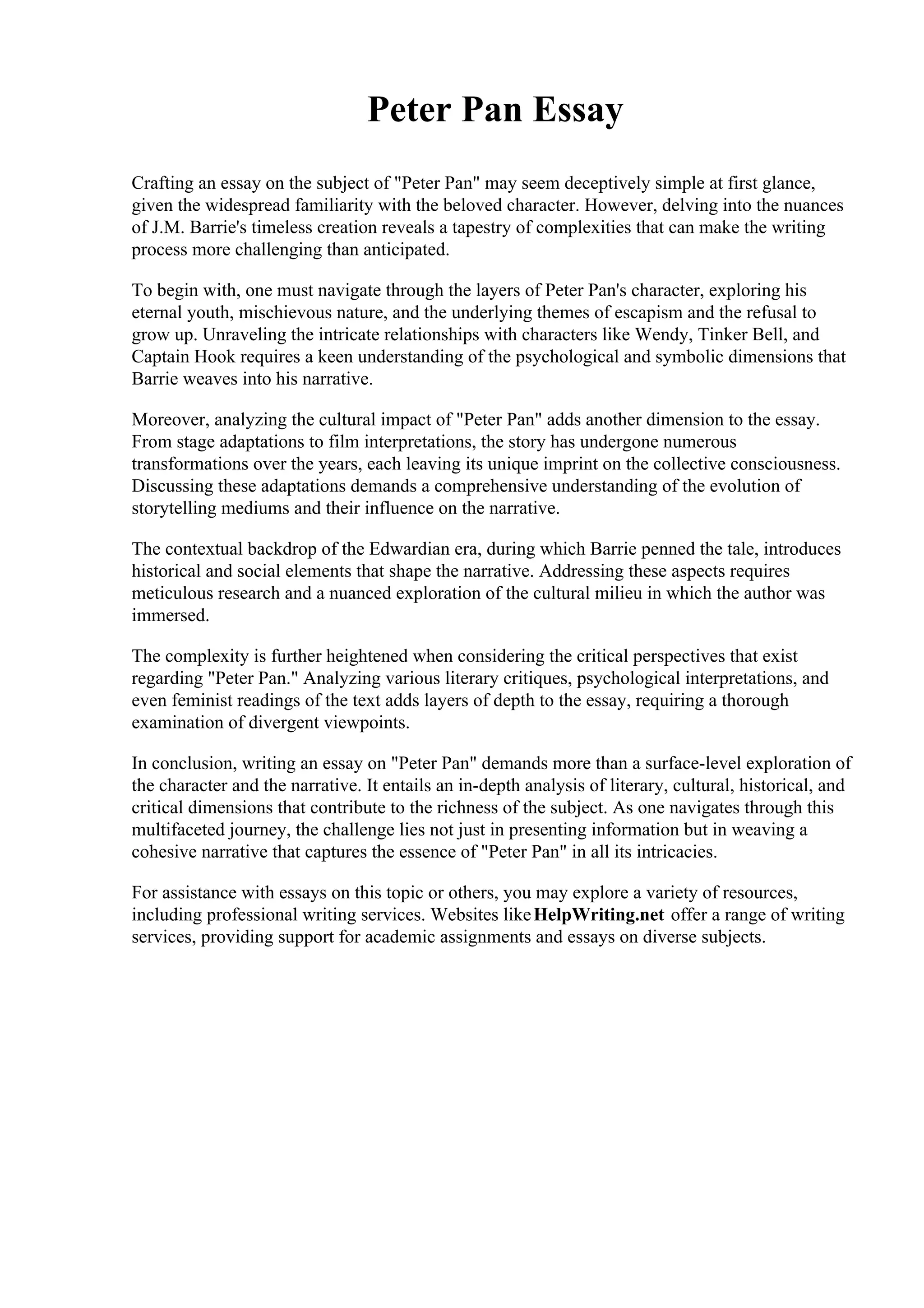 Peter Pan Essay. Massachusetts Institute of Technology | PDF