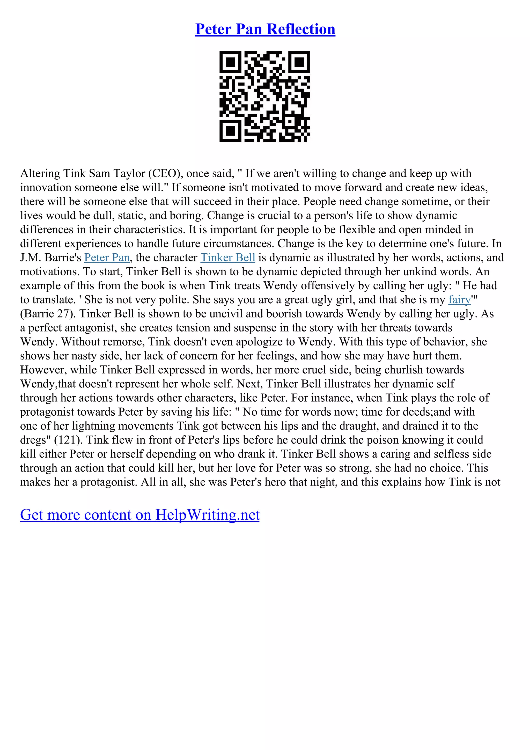 Peter Pan Reflection | PDF