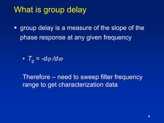 Test time efficient group delay filter characterization technique using ...