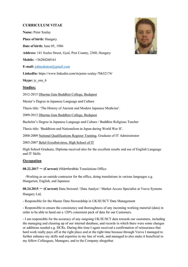 Peter szalay cv_2018 | PDF