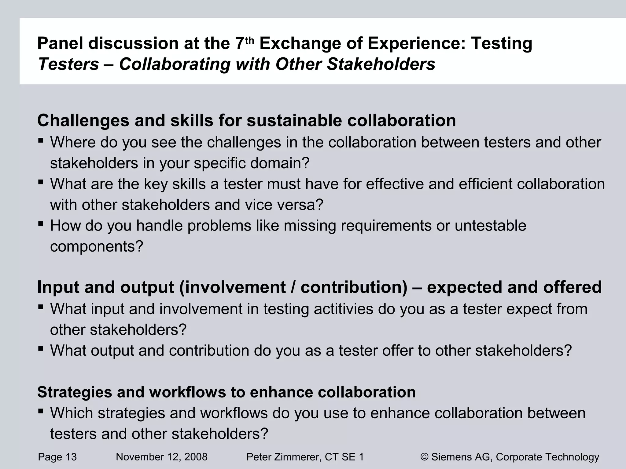 Peter Zimmerer - Establishing Testing Knowledge and Experience Sharing ...