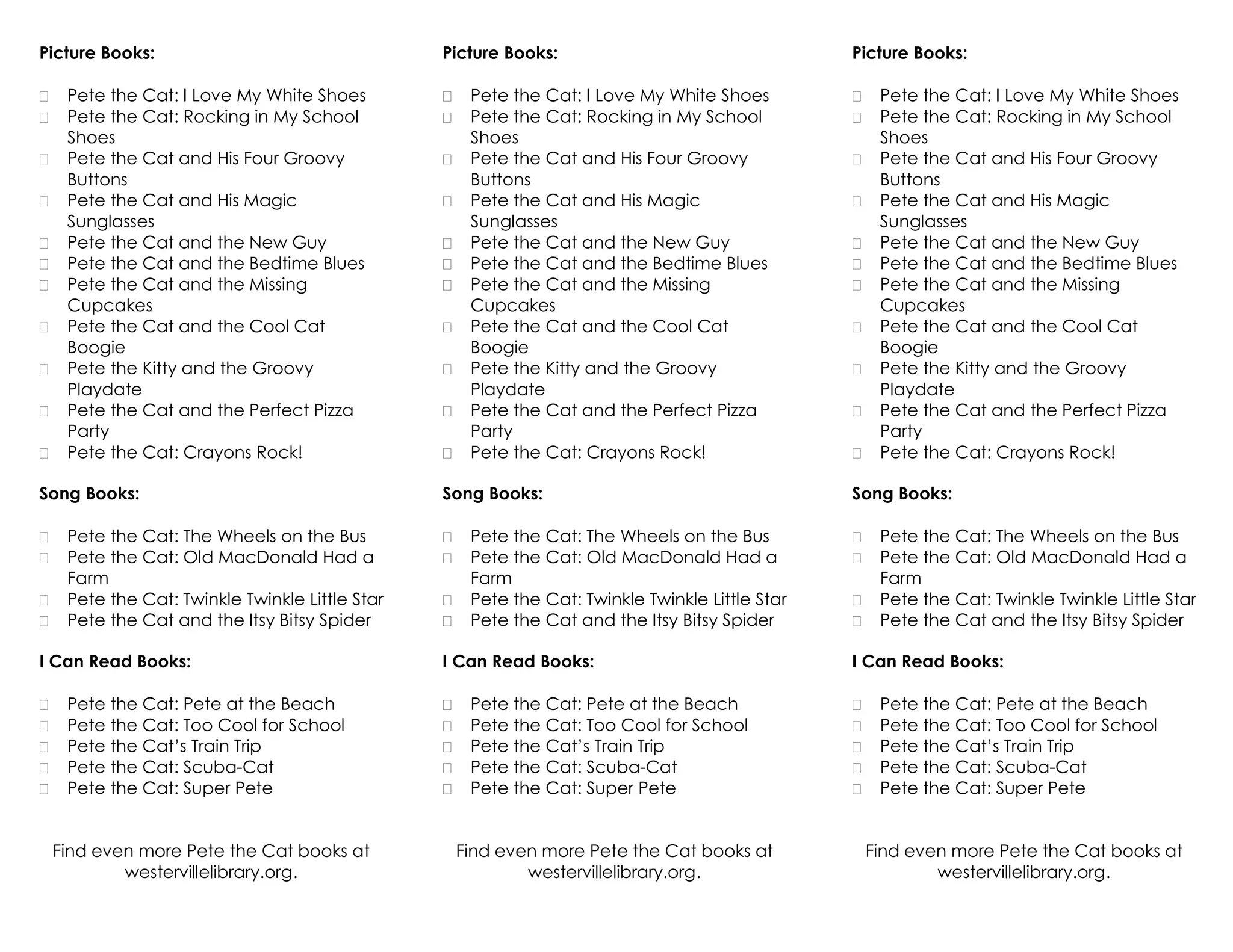 Pete the Cat Book List | PDF