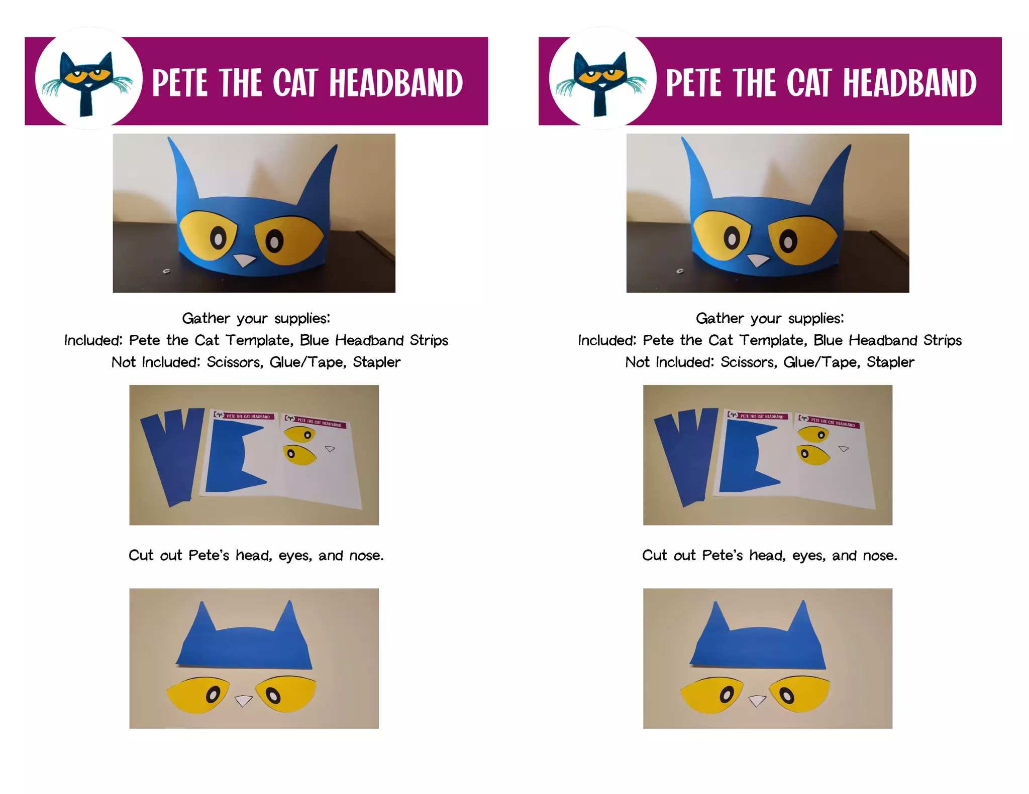 Pete the Cat Headband Instructions | PDF