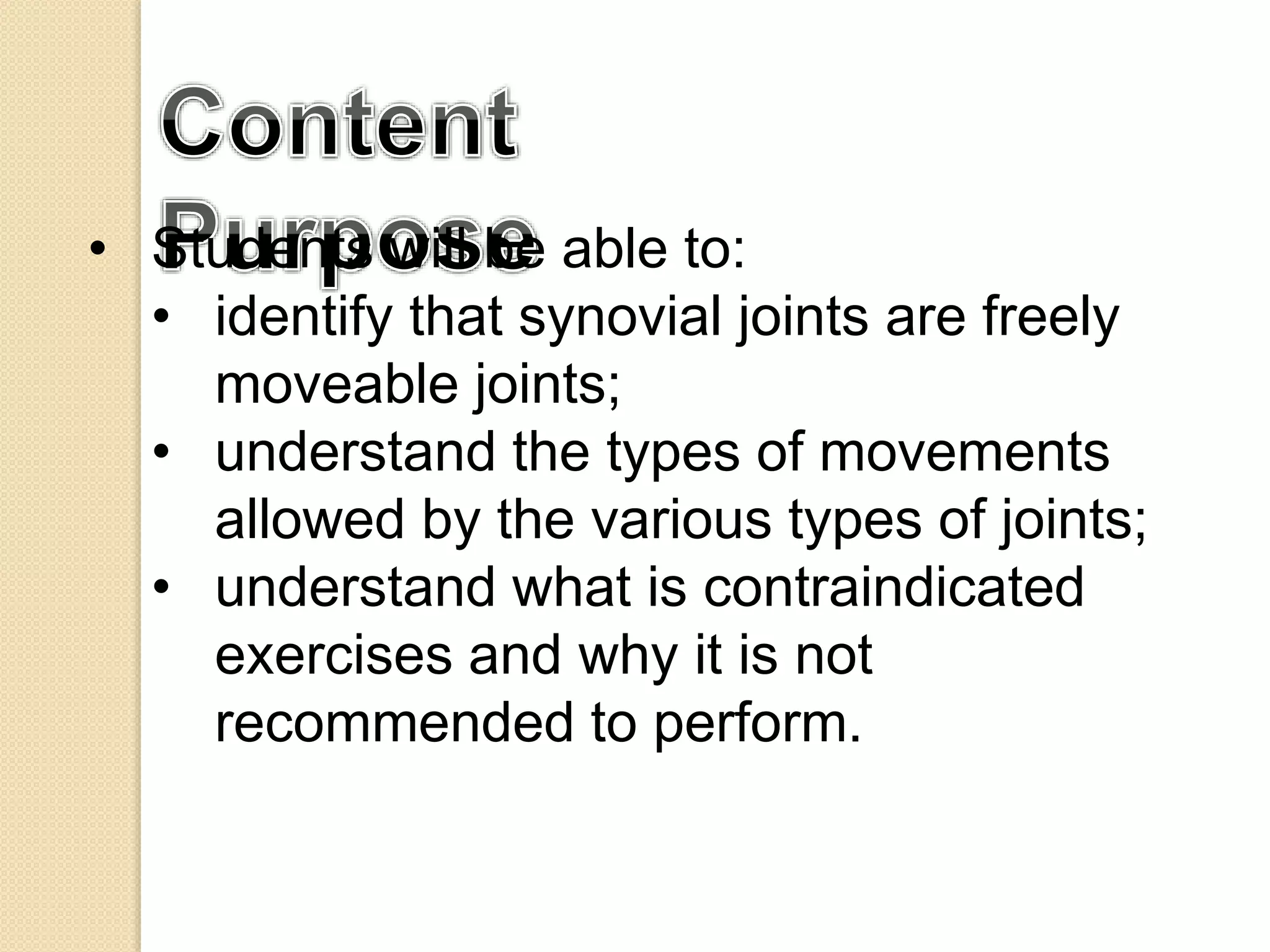 5.5 synovial joints and contraindicated exercises | PPTX