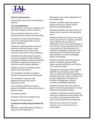 Pethidine HCl Injection Taj Pharma SmPC | PDF