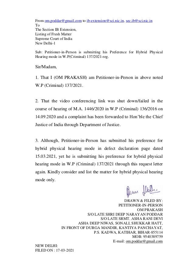 Petition for abuse of police power in W.P. CRL. 137 of 2021 before ...