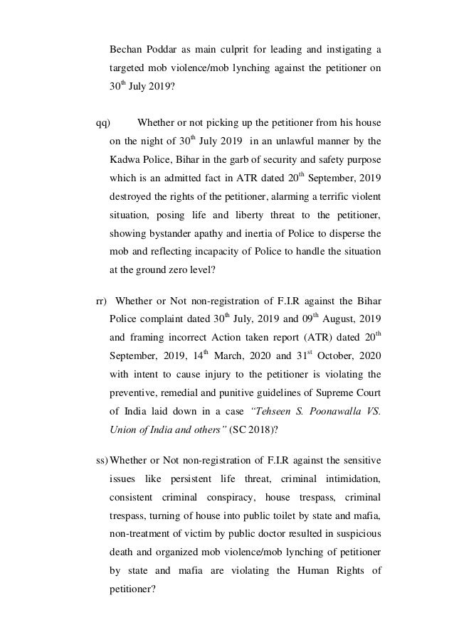 Petition for abuse of police power in W.P. CRL. 137 of 2021 before ...