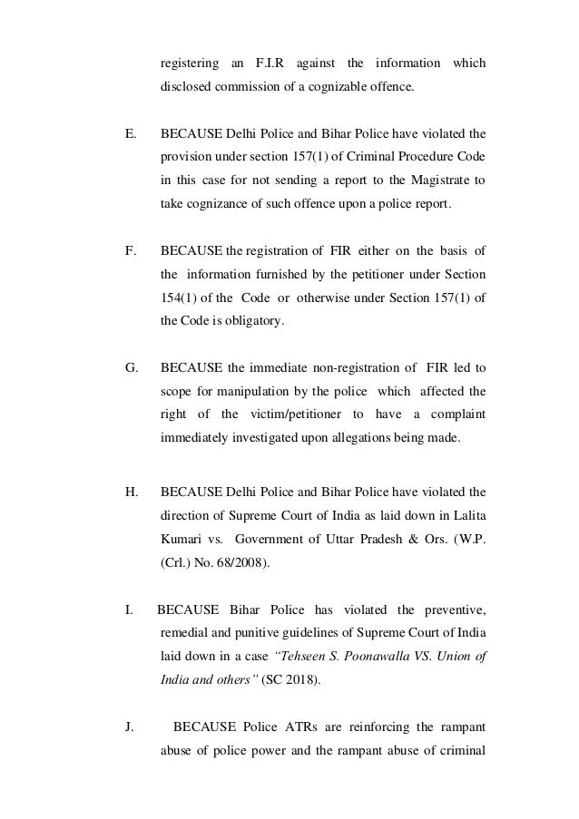 Petition for abuse of police power in W.P. CRL. 137 of 2021 before ...