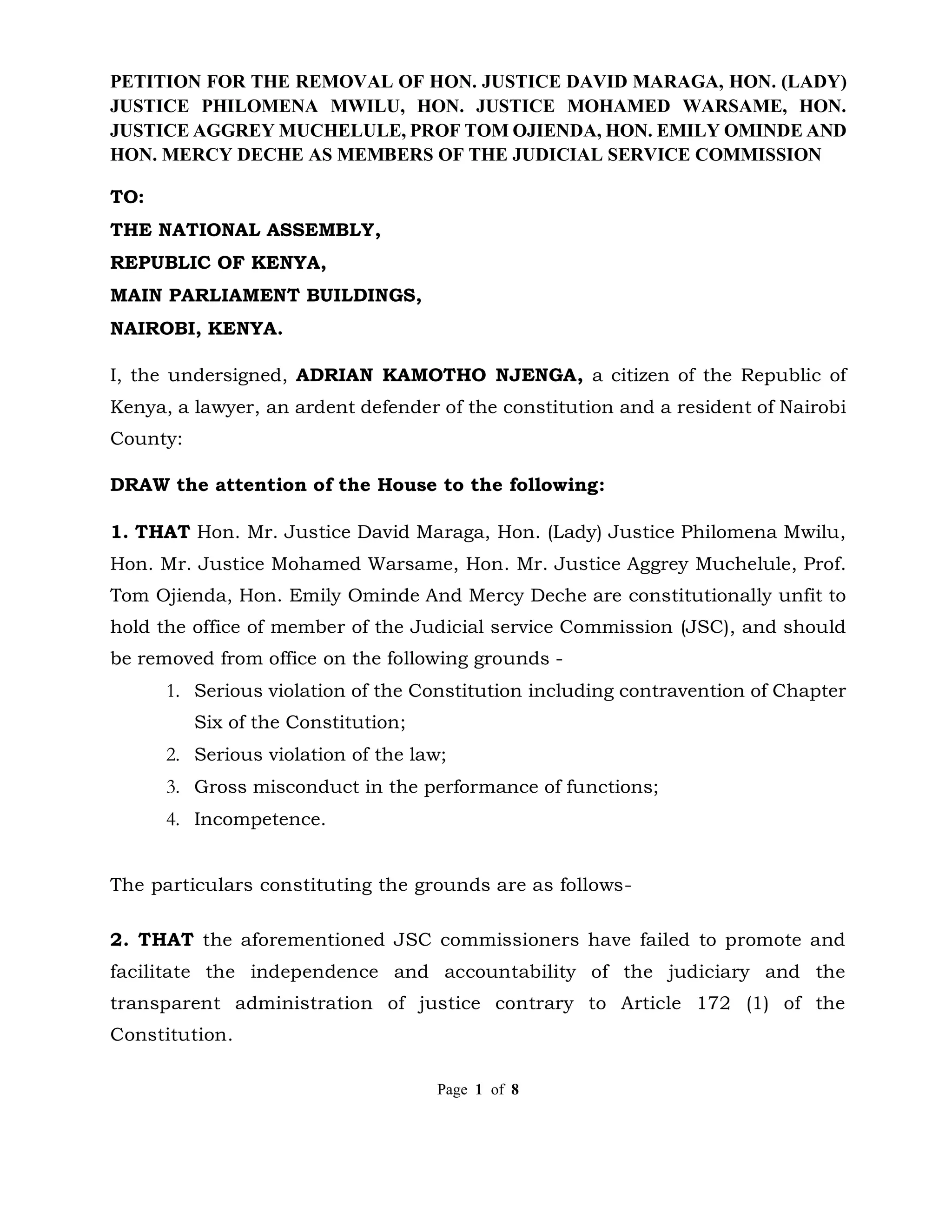 Petition for removal jsc members | PDF