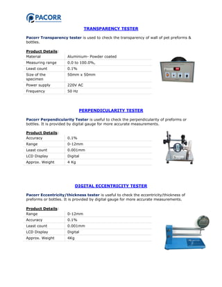 Pet & Preform Testing Instruments | PDF