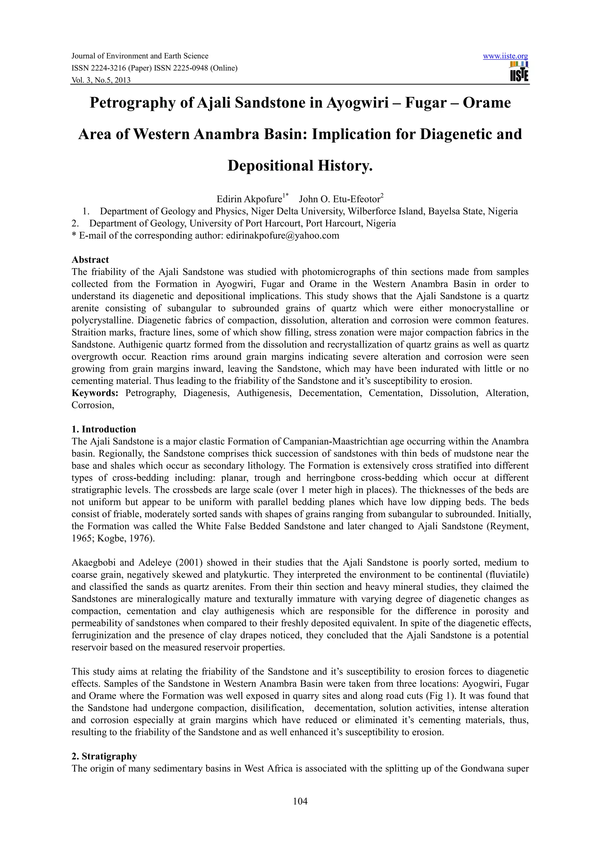 Petrography of ajali sandstone in ayogwiri – fugar – orame area of ...