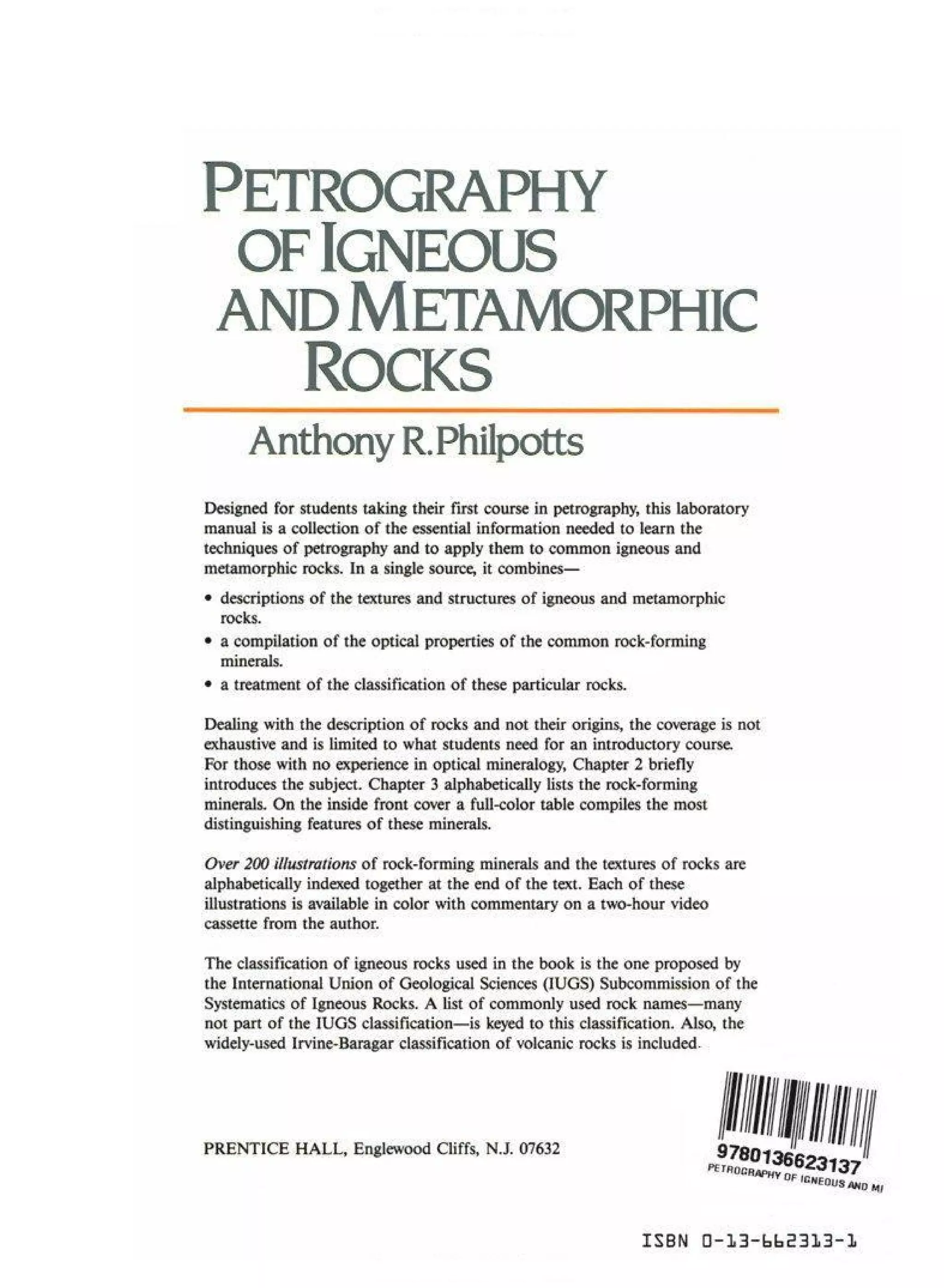 Petrography of igneous and metamorphic rocks anthony r. philpotts | PDF