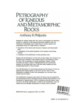 Petrography of igneous and metamorphic rocks anthony r. philpotts | PDF