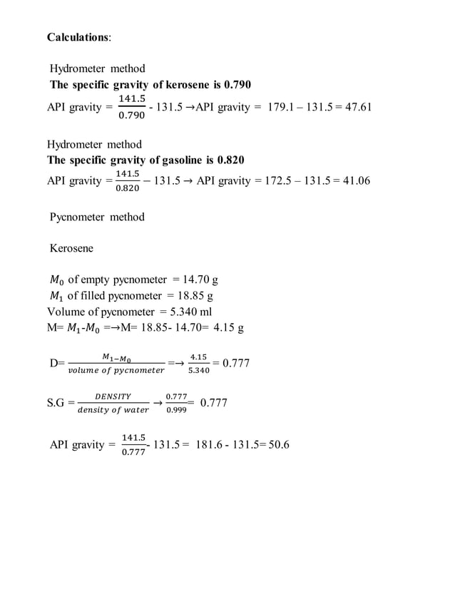 Specific Gravity, and API Gravity for petroleum products | DOCX