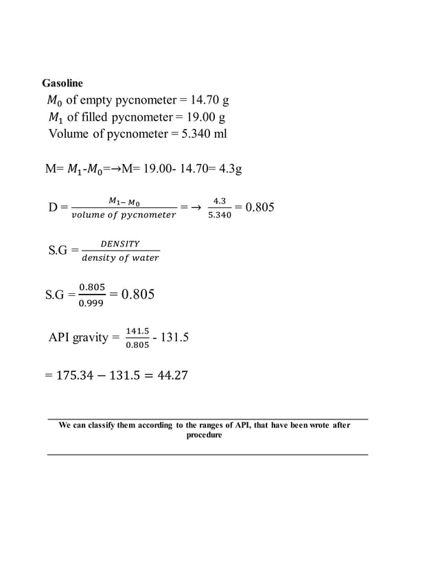 Specific Gravity, and API Gravity for petroleum products | DOCX
