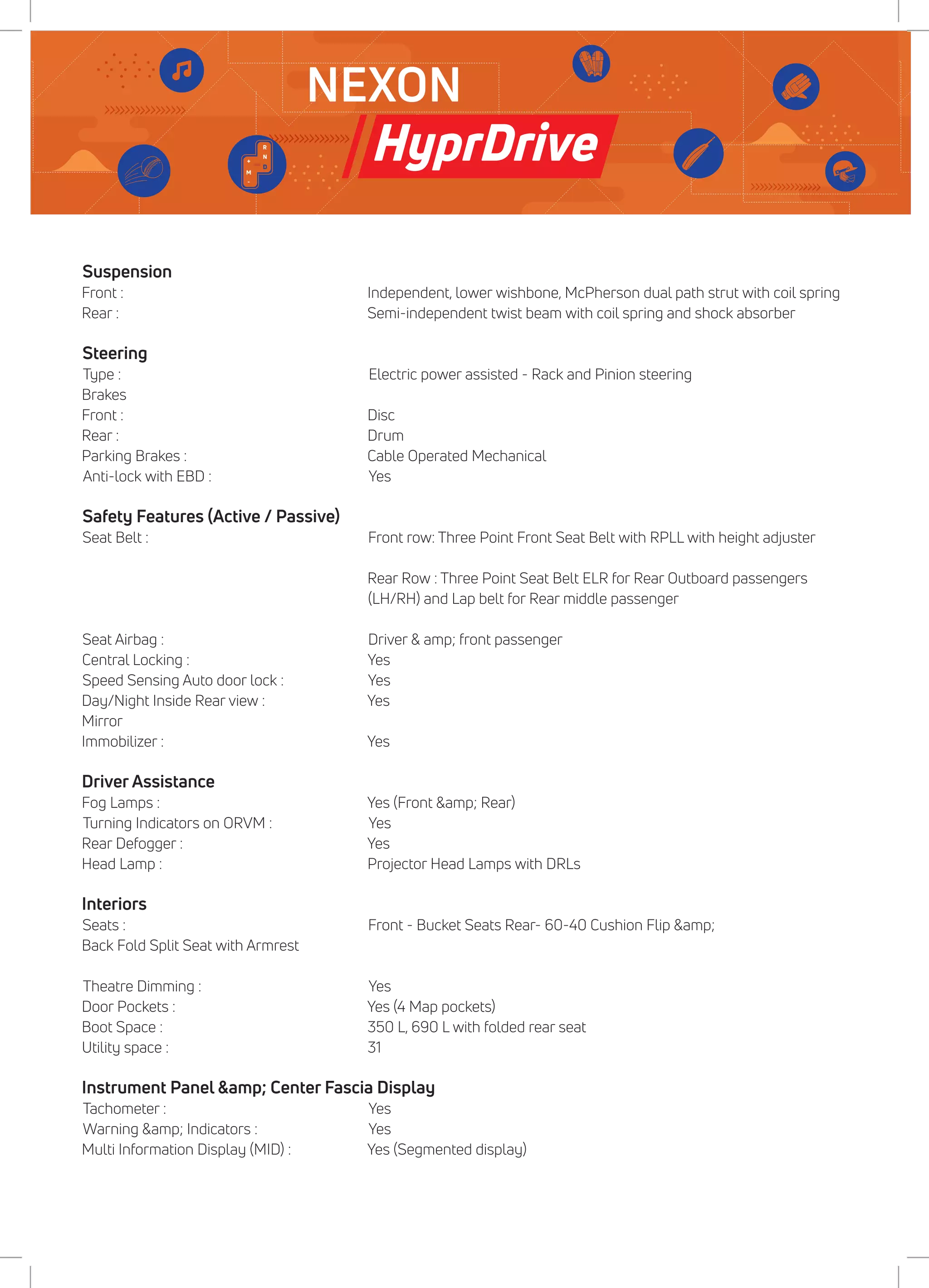 Tata Nexon AMT Petrol Specifications | PDF