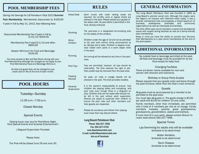 Petroleum Club Summer Pool Membership Application | PDF | Swimming | Sports