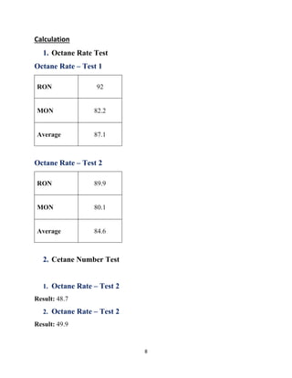 Petroleum lab experiment 02 - octane number and cetane number | PDF