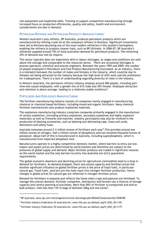 Petroleum refining chemical fertiliser explosives workforce development ...