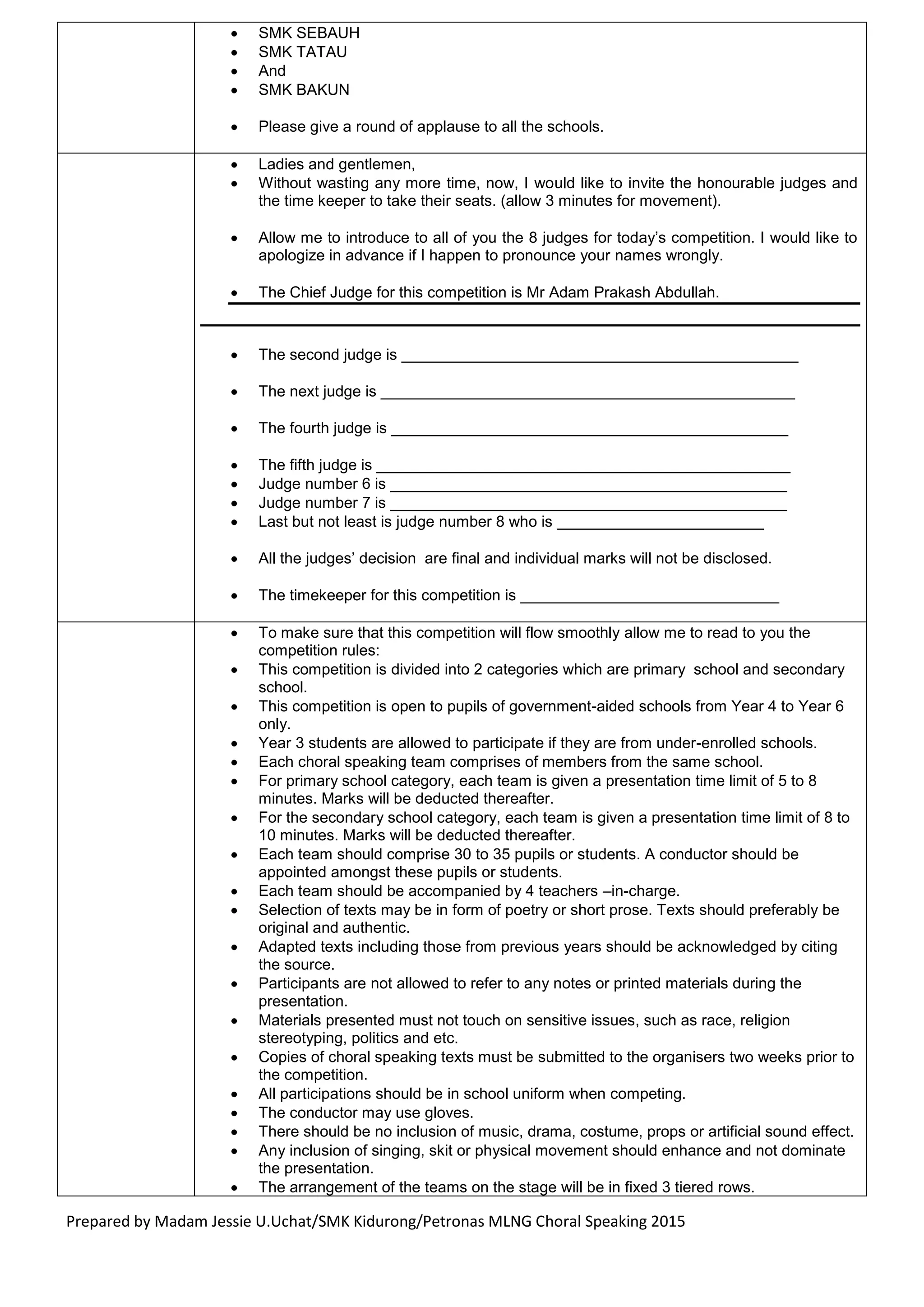 Petronas MLNG Choral Speaking MC Script | PDF