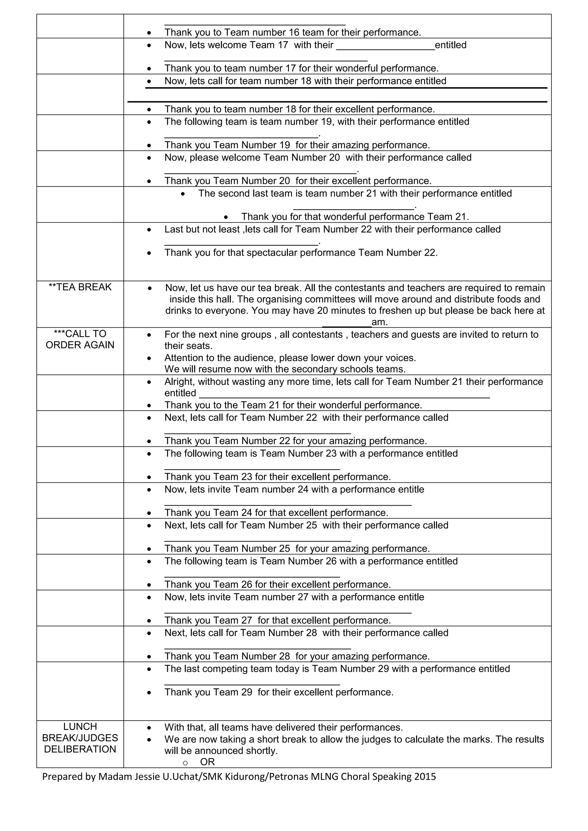 Petronas MLNG Choral Speaking MC Script | PDF