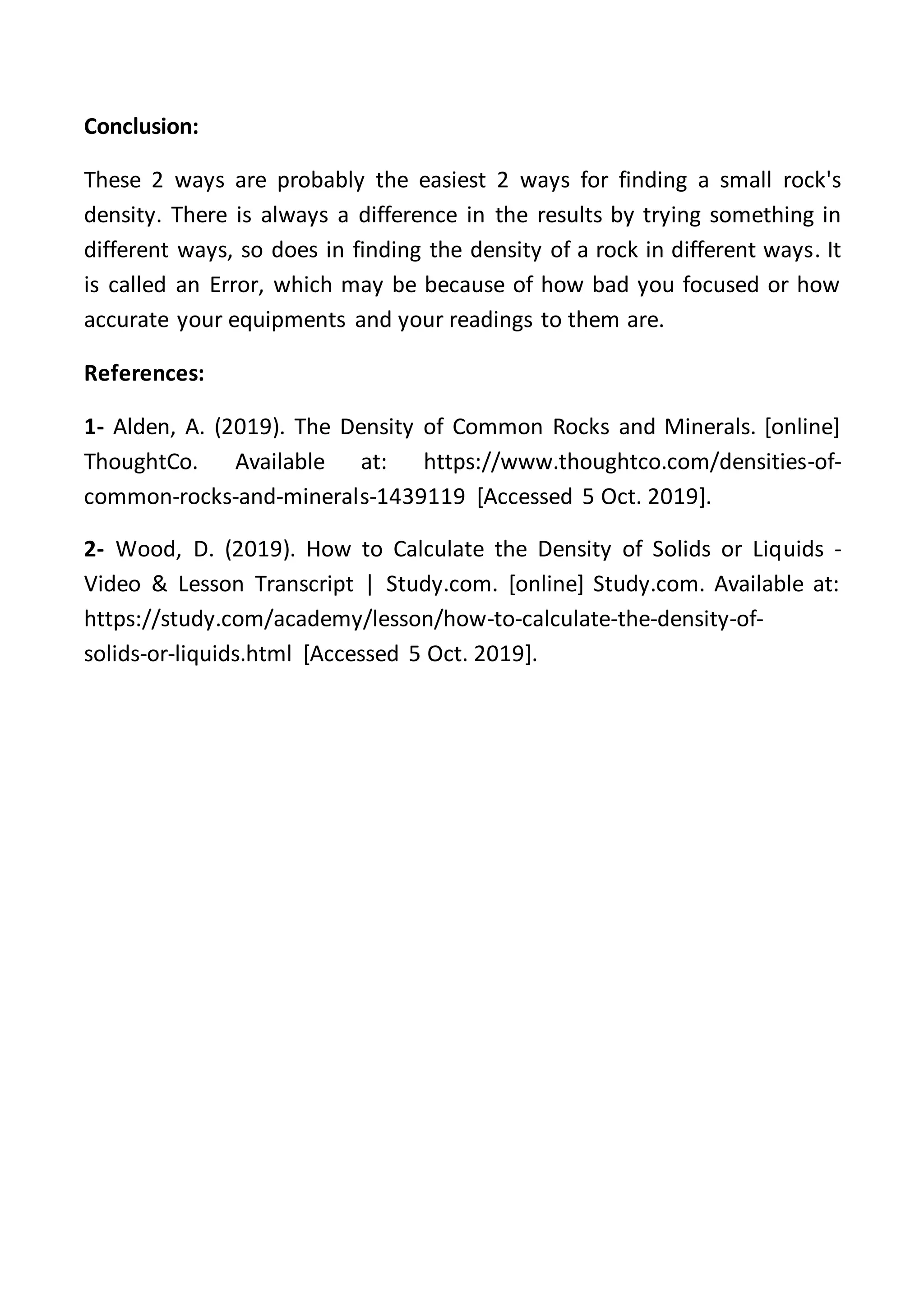 Determining an unknown Density of a Rock | DOCX