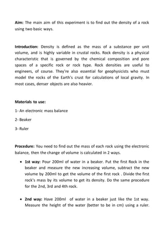 Determining an unknown Density of a Rock | DOCX