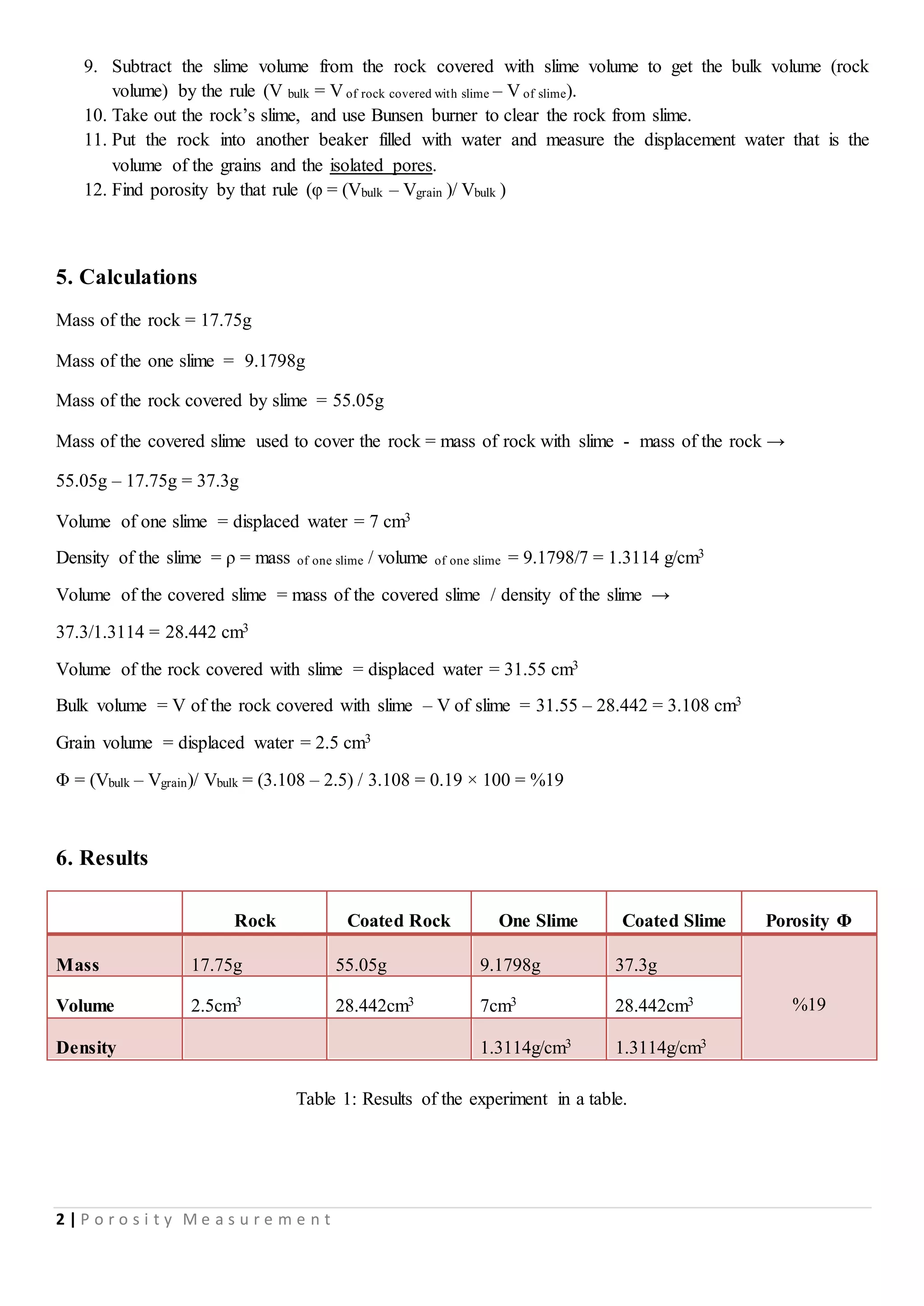 Porosity Measurement of a Rock | DOCX