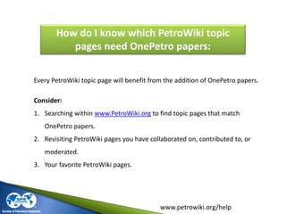 PetroWiki - How to Add OnePetro Papers | PPTX