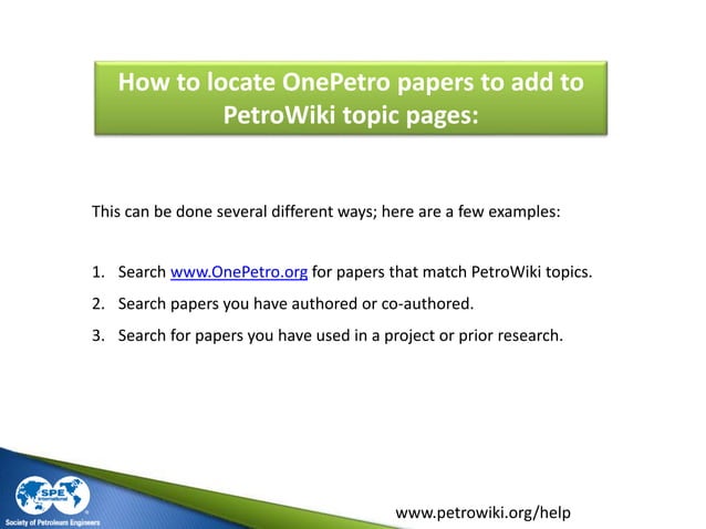 PetroWiki - How to Add OnePetro Papers | PPTX